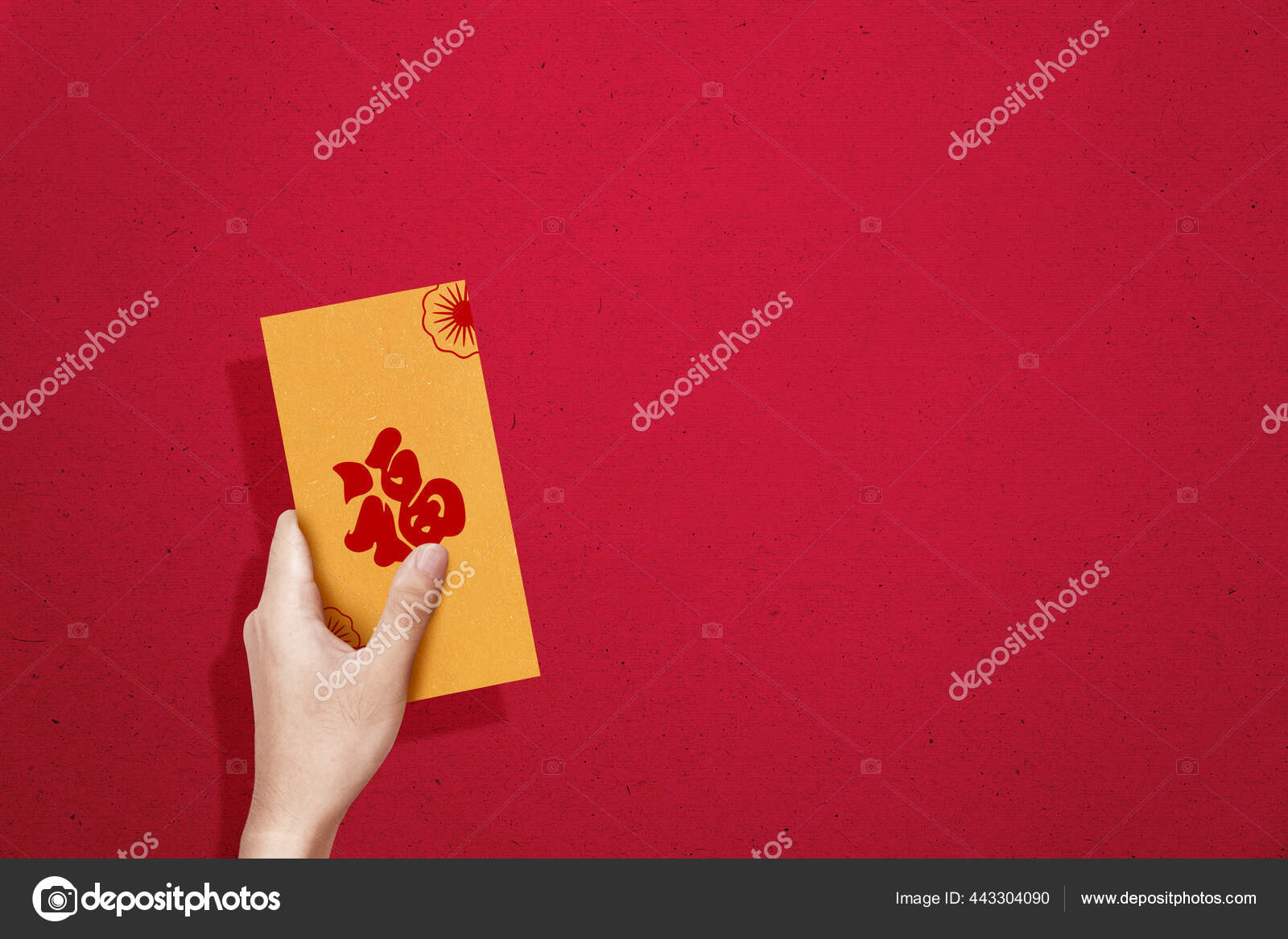 Hand Holding Gold Envelopes Angpao Colored Background Happy Chinese New ...