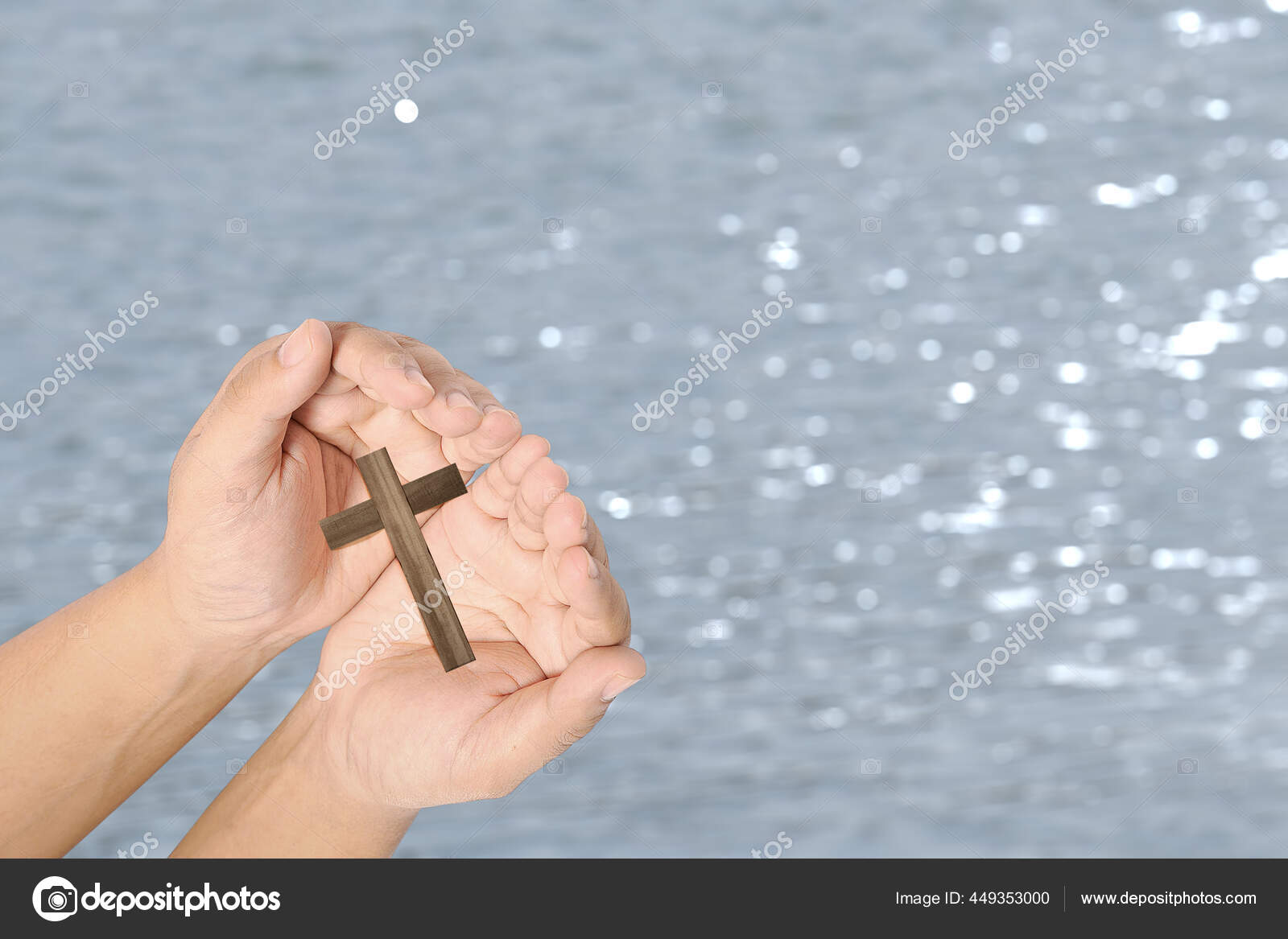 Human Hands Praying God Christian Cross Blurred Background Stock Photo ...