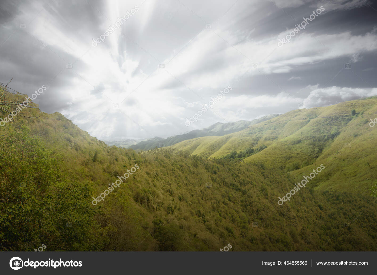 Green Hills Landscape View Dramatic Sky Background — Stock Photo ...
