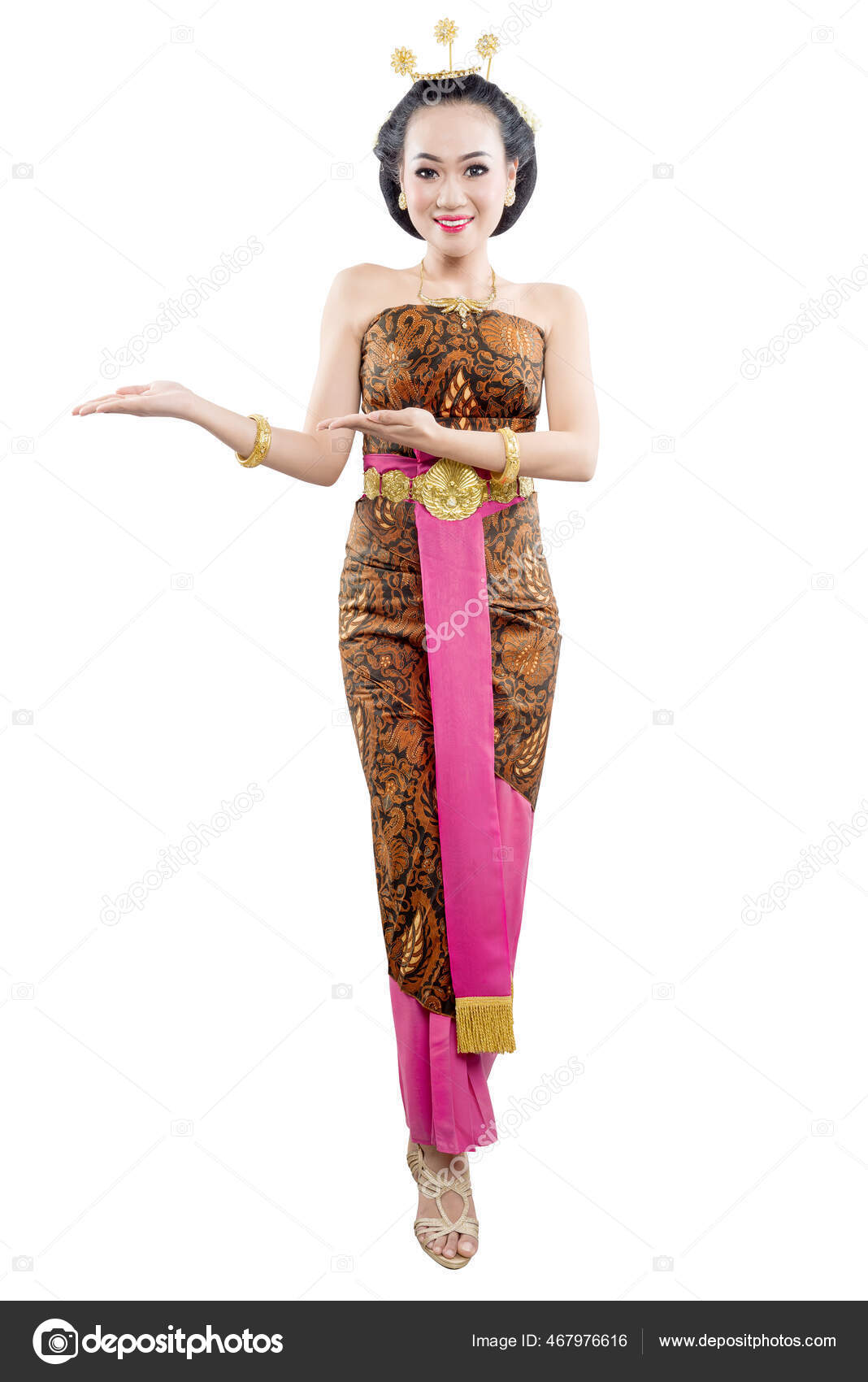 Asian Woman Java Traditional Dance Costume Showing Something Isolated ...