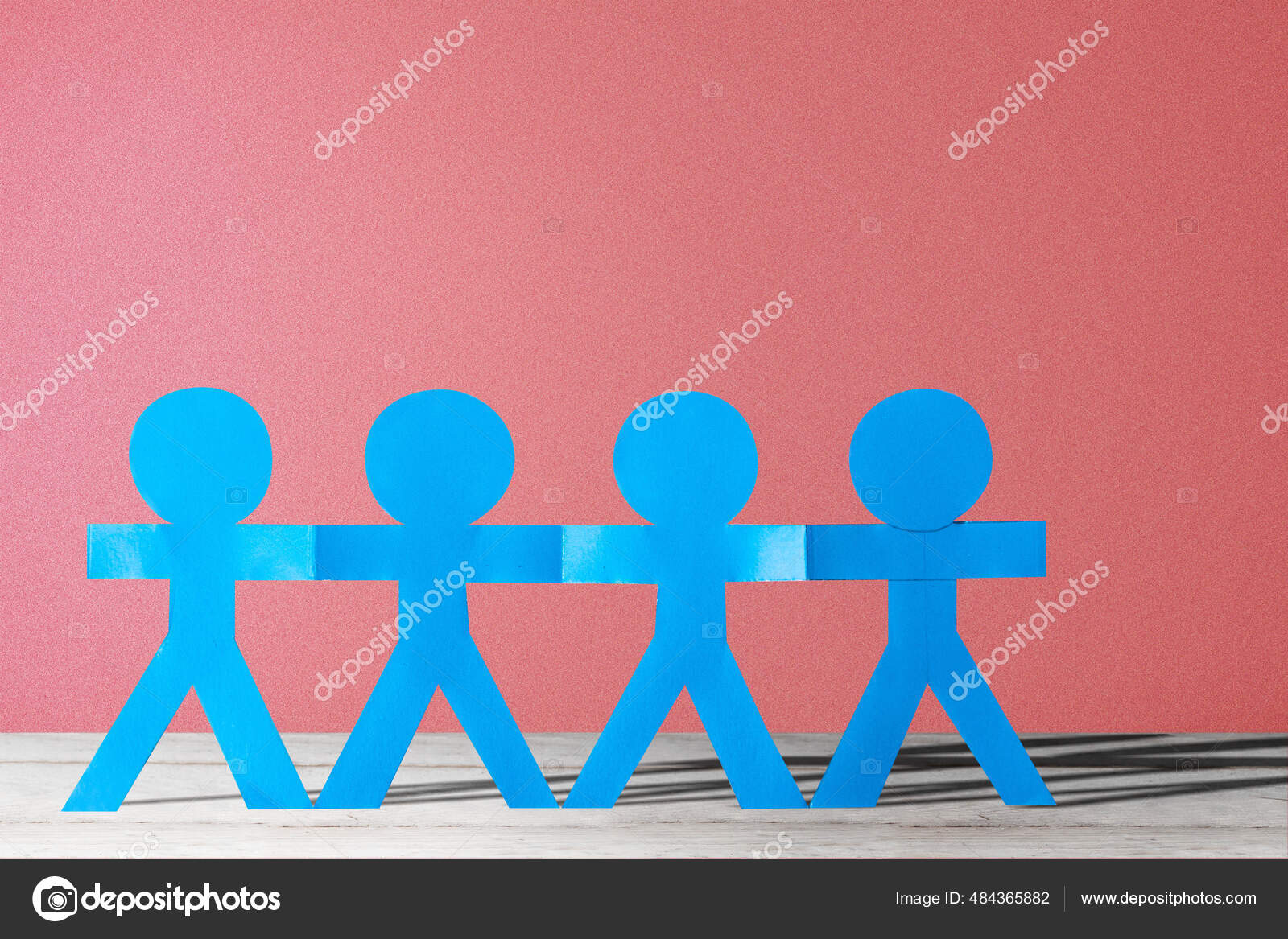 Blue People Paper Holding Hands Standing Colored Background World ...