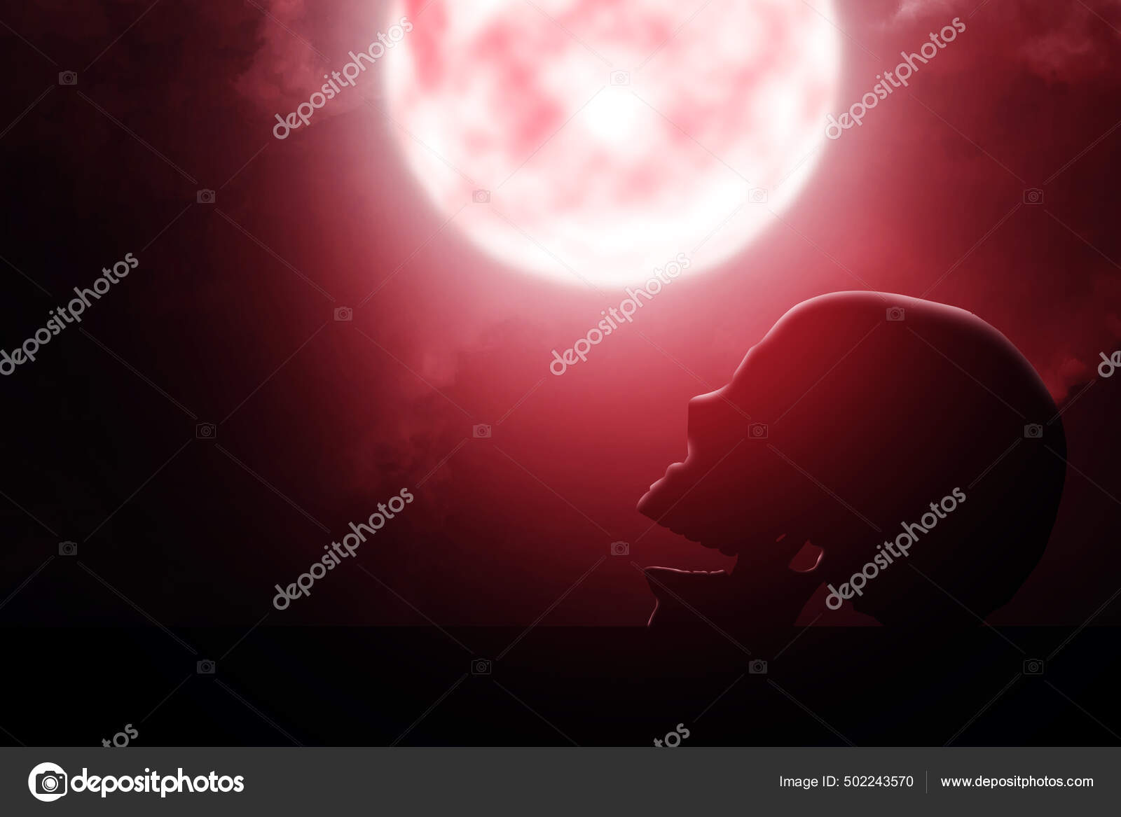 Silhouette Human Skull Full Moon Background Stock Photo by ©leolintang ...