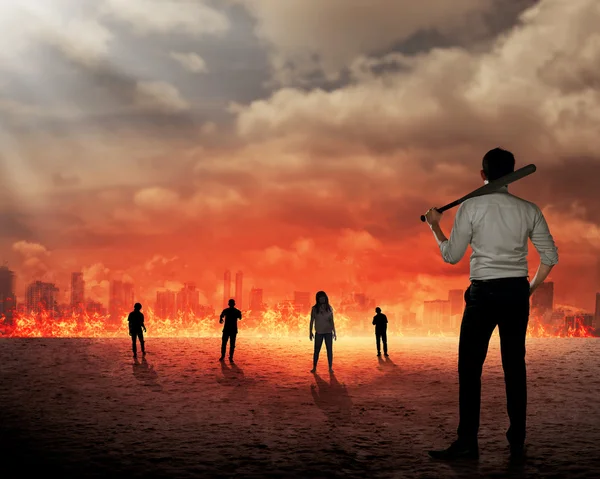 Man with bat fighting against zombies Stock Photo by ©leolintang 94517934