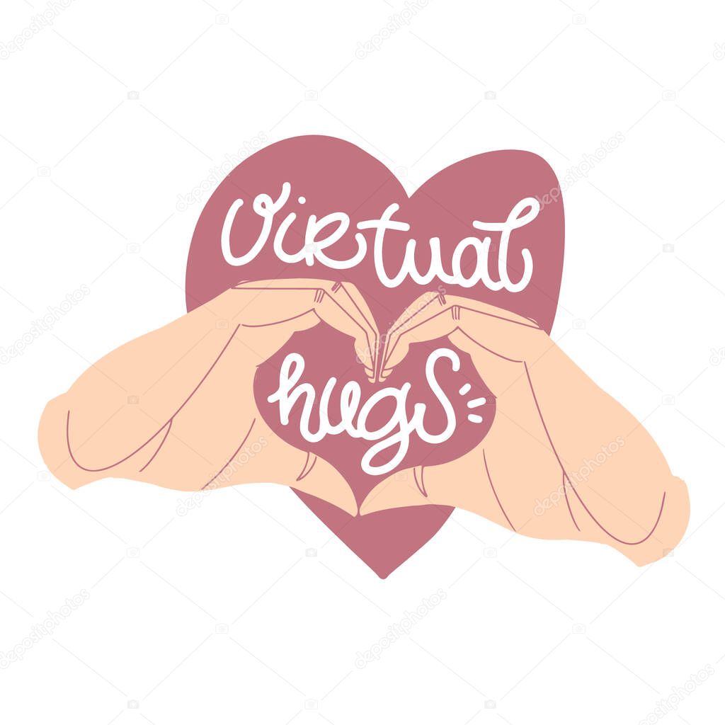 Icono de abrazos virtuales, caligrafía vectorial con manos y corazón ... Icono de abrazos virtuales, caligrafía vectorial con manos y corazón ...