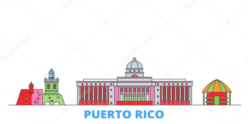 Paisaje urbano de la línea de Puerto Rico, vector plano. Monumento de ...