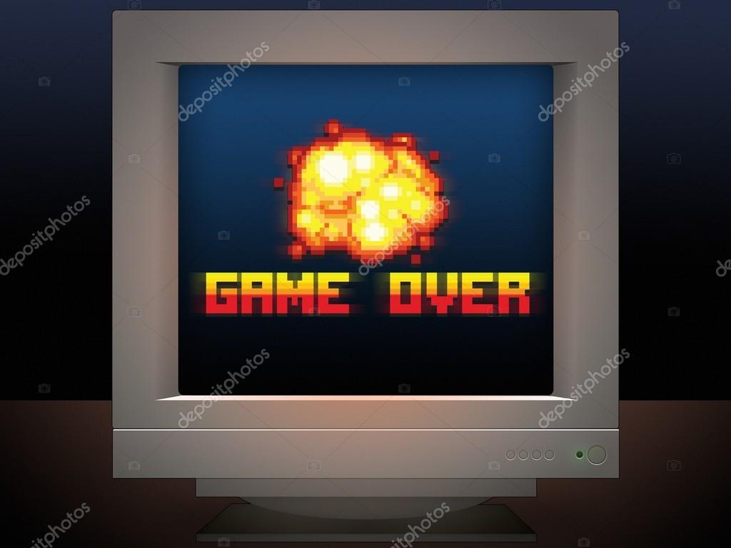 Game over pixel art message monitor screen display game style — Stock ...