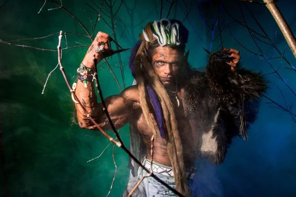 Muscular man with dreadlocks werewolf on a colorful background. — Stock ...