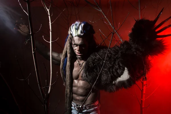Muscular man with dreadlocks werewolf on a colorful background. — Stock ...