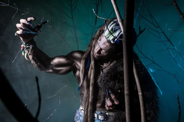 Muscular man with dreadlocks werewolf on a colorful background. — Stock ...