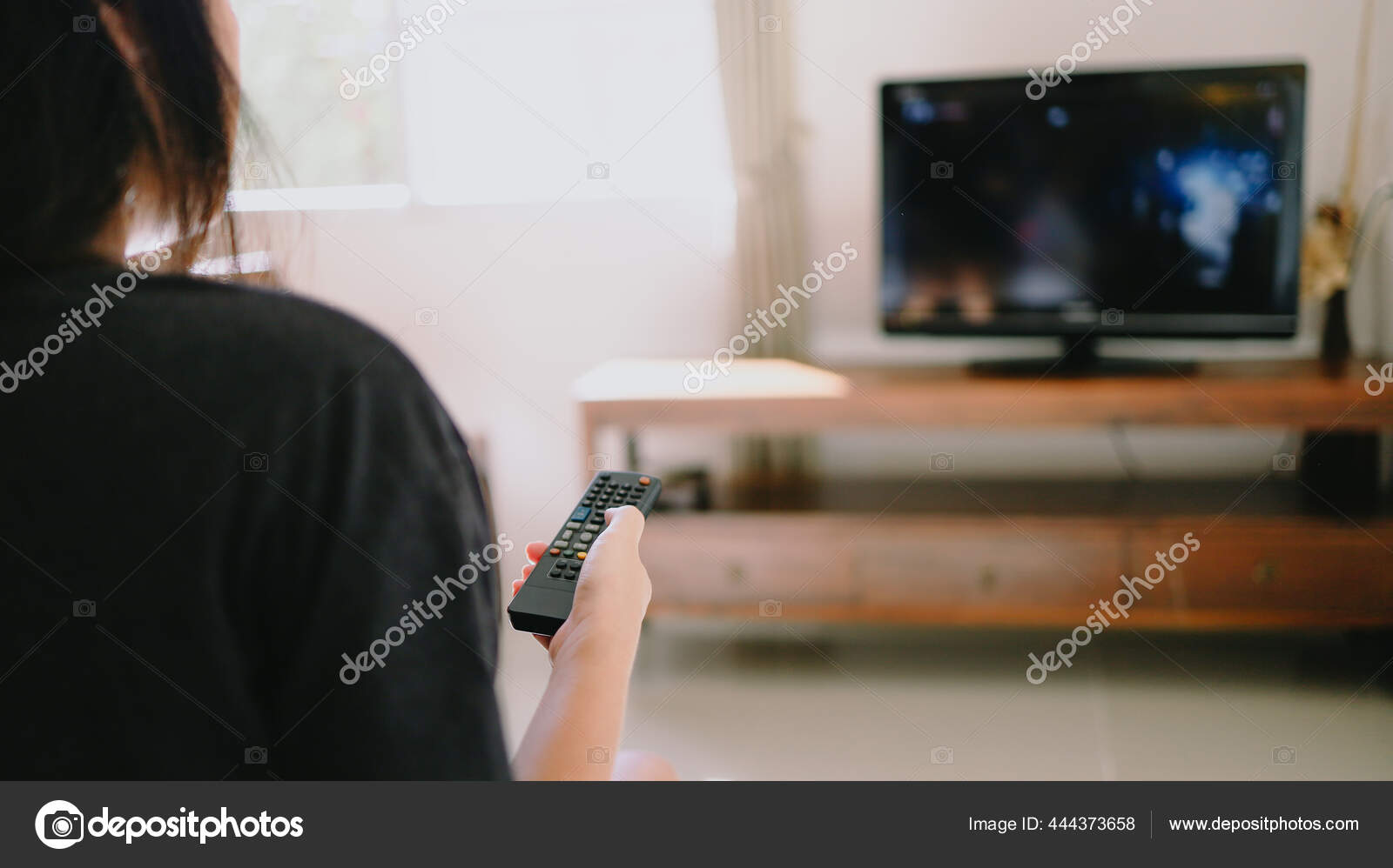 Watching Smart Using Remote Controller Hand Holding Television Audio ...