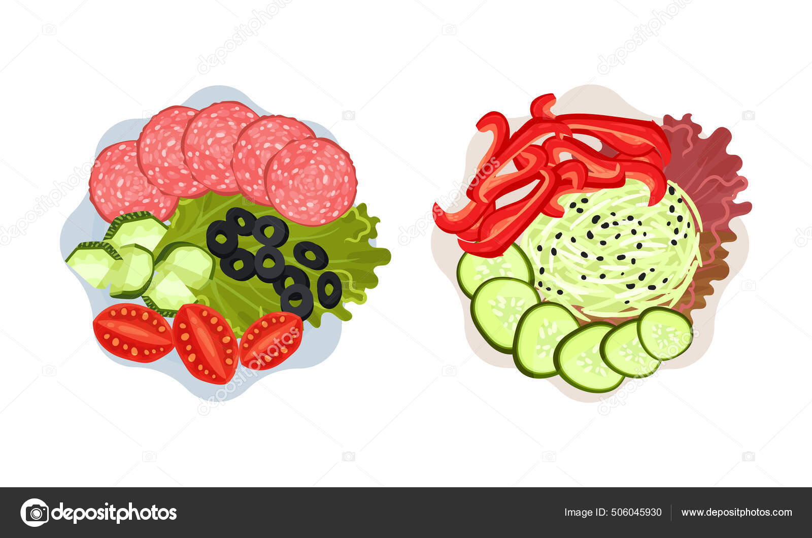 Sliced and Cut Wurst and Vegetables Served on Plate Above View Vector ...