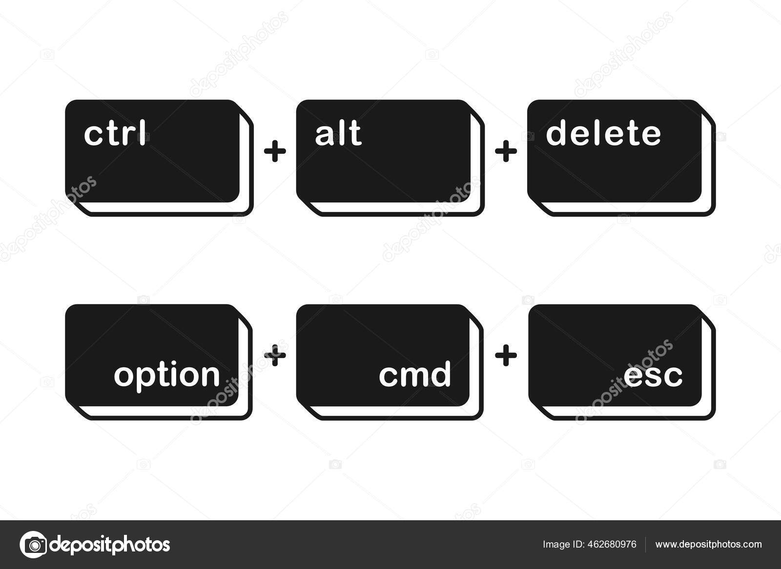 Ctrl Alt Delete Option Cmd Esc Shortcut Keys Force Quit Stock Vector by ... Ctrl Alt Delete Option Cmd Esc Shortcut Keys Force Quit Stock Vector by ...