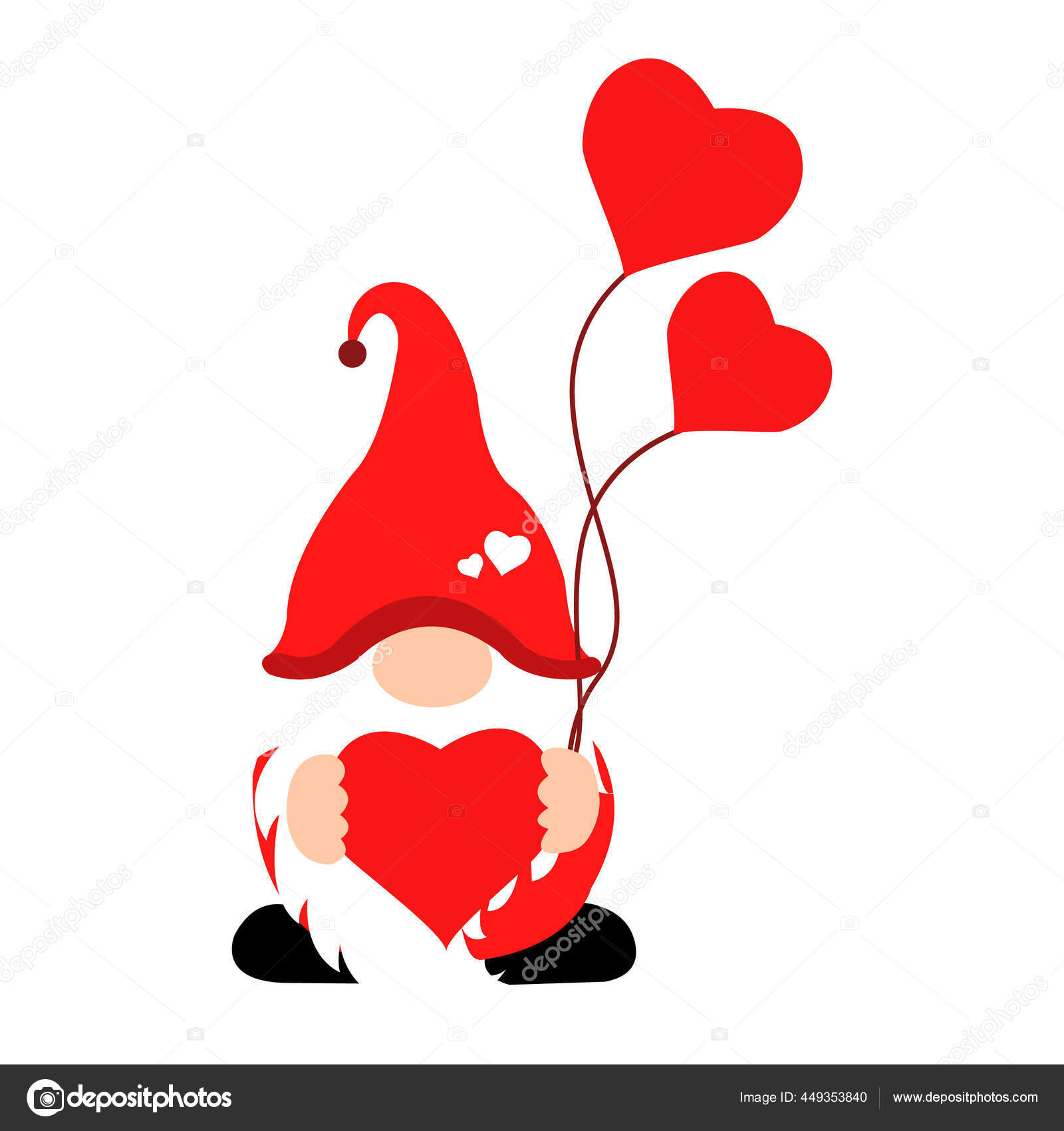Cute Valentine gnome with heart-shaped balloon Vector illustration for ...