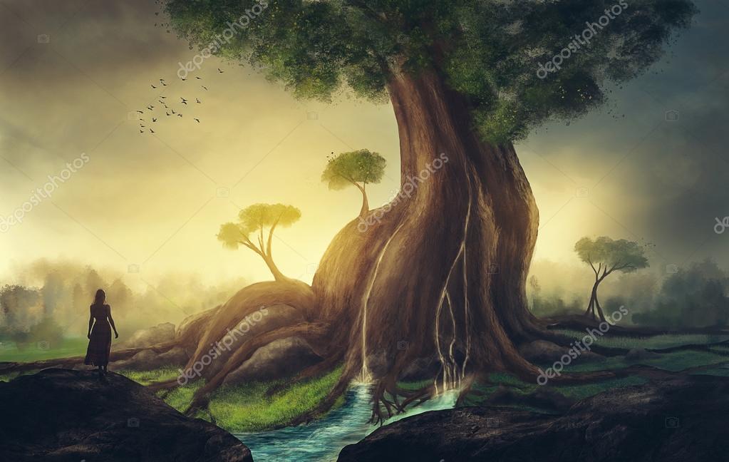 Giant tree with woman — Stock Photo © kevron2002 #91593522