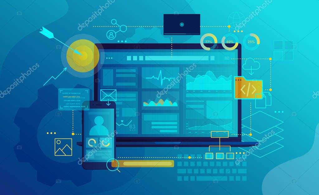 Interfaz de software SEO ilustración vectorial plana. Diseño de GUI del ...