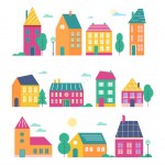 Town icon set of cute colorful houses. Stock Vector Image by ©incomible ...