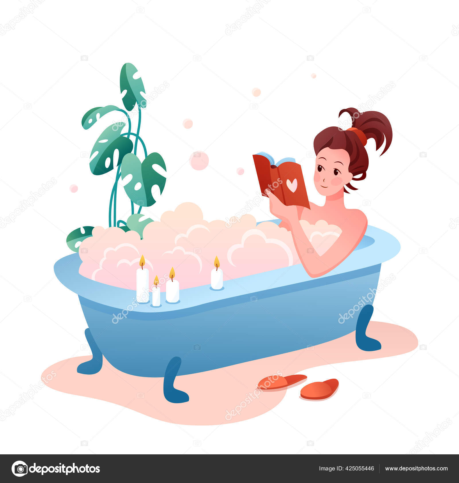 Bath Time Home Spa Flat Concept Vector Illustration Cartoon Pretty