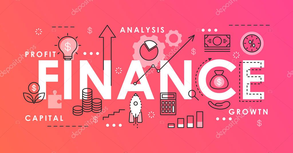 Palabra de finanzas abstracta ilustración vectorial de línea delgada ...