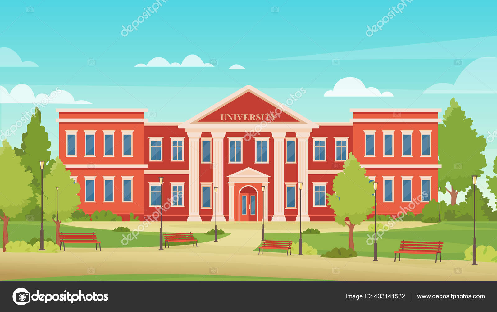 College Students On Campus Cartoon