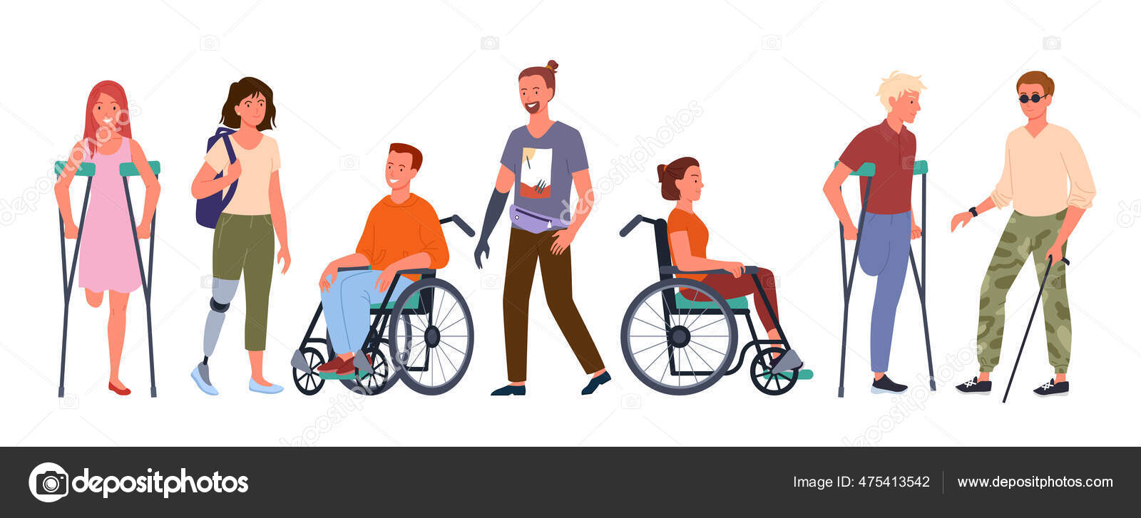 Disabled handicap people vector illustration set. Dibujos animados ...