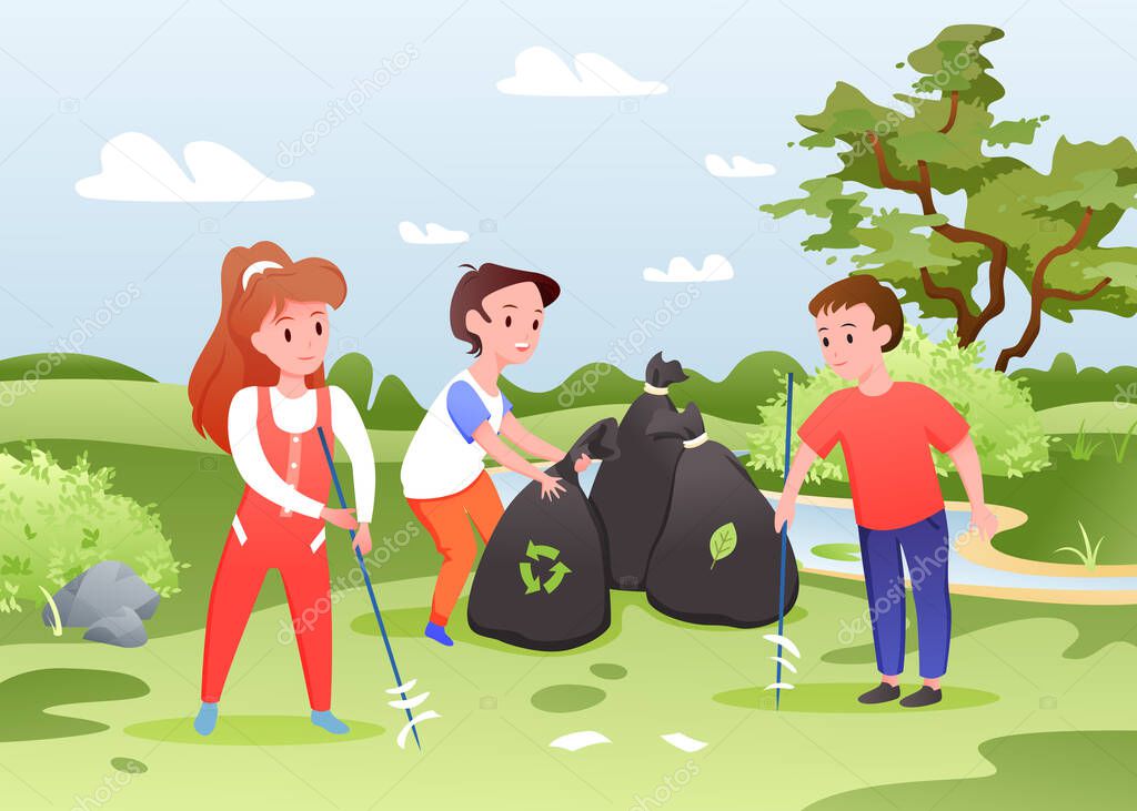 Los niños recogen basura, grupo de niños y niñas ordenan la basura ... Los niños recogen basura, grupo de niños y niñas ordenan la basura ...