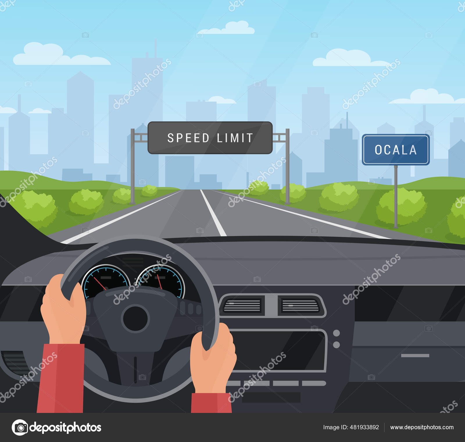 Car Driving Down Road Clipart