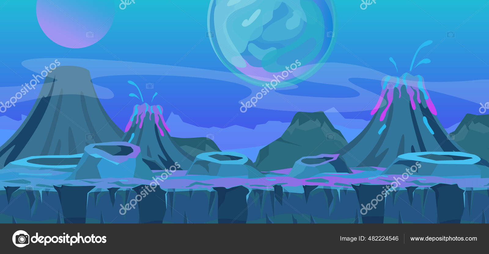 Vector illustration of beautiful alien fantastic landscape. Cool ...