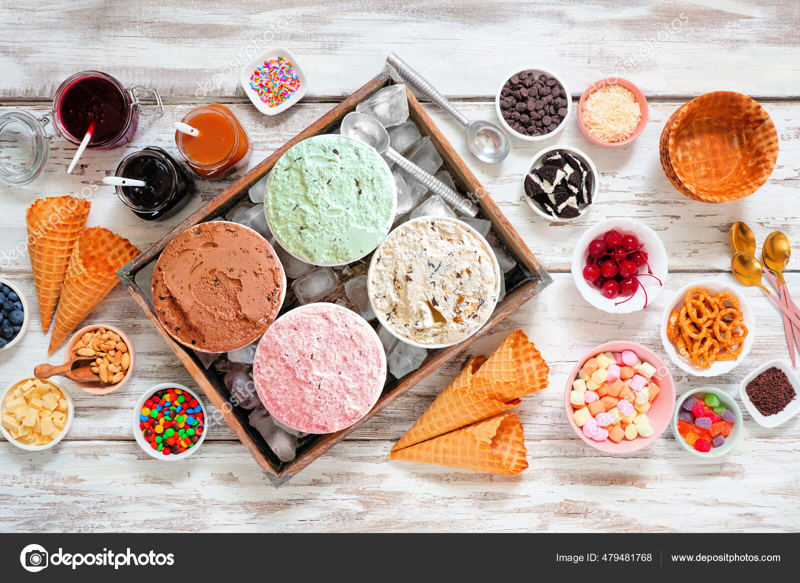Summer Ice Cream Bar Selection Ice Cream Flavors Dessert Toppings ...