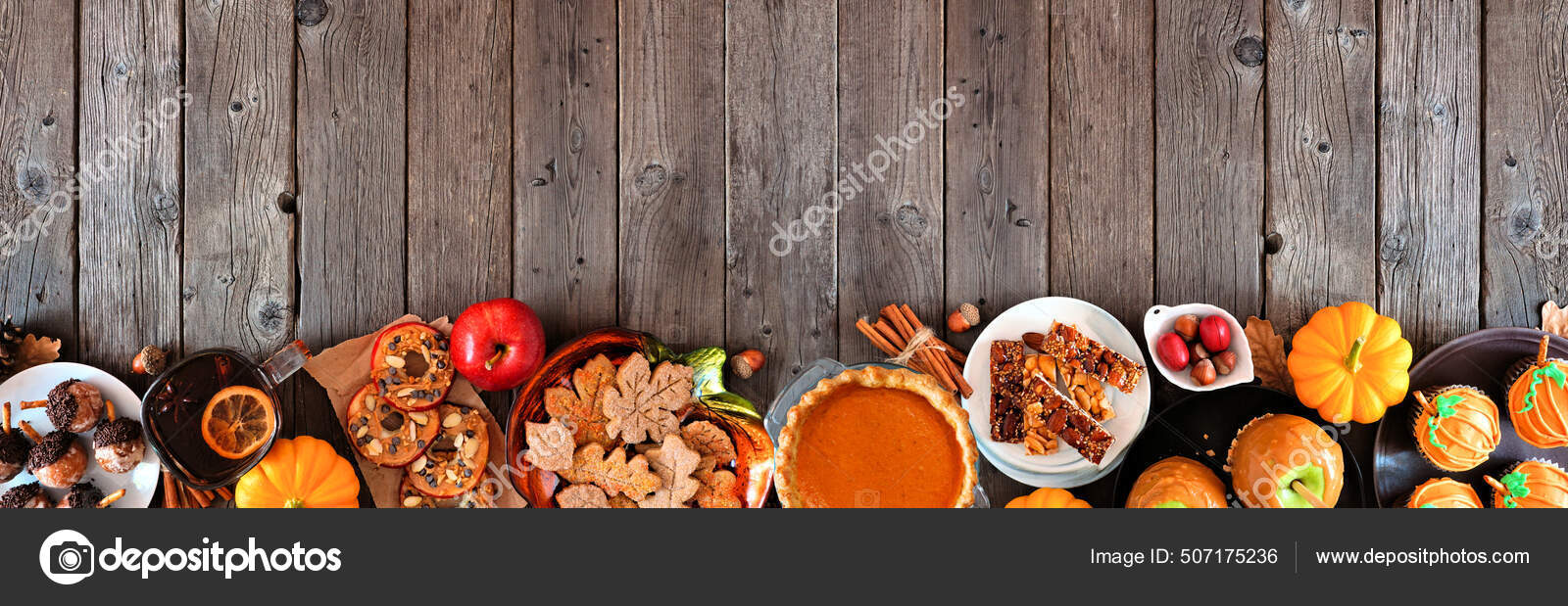 Autumn Desserts Bottom Border Table Scene Assorted Sweet Fall Treats ...