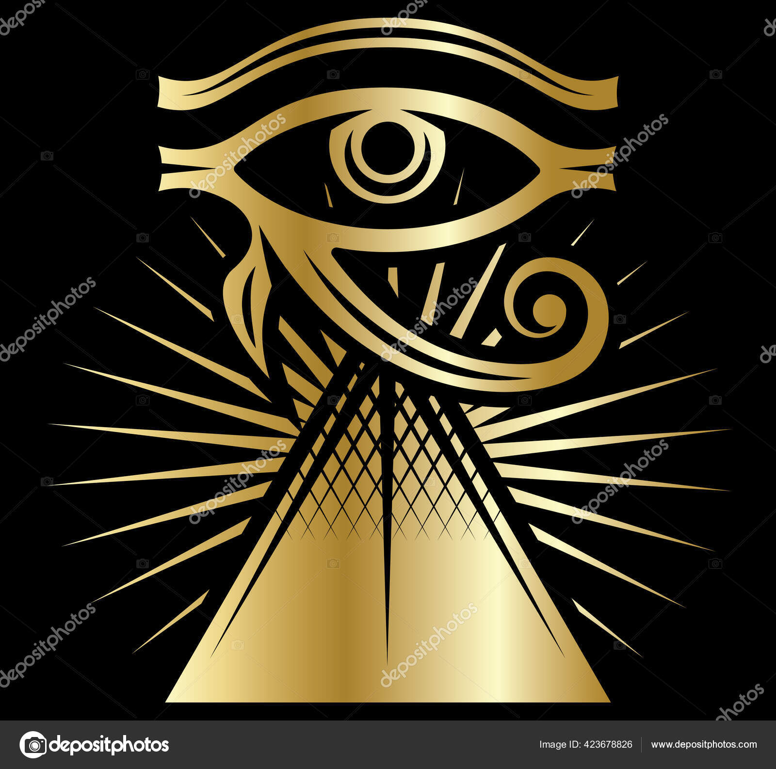 Eye Horus Rays Sun Pyramid Ancient Symbol Pattern Vector Color Stock ...