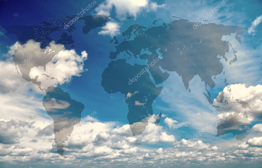 World map on sky with clouds. — Stock Photo © itsmejust #65368023
