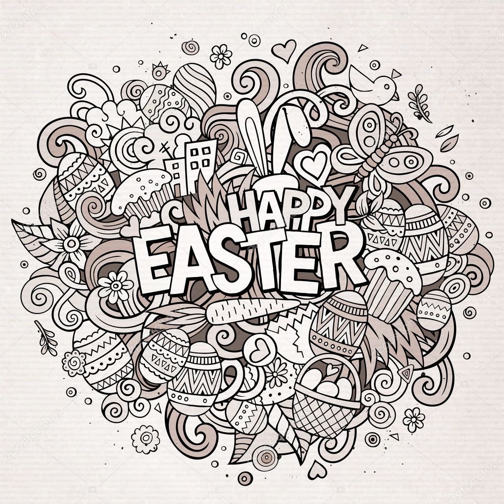 Cartoon vector hand drawn Doodle Happy Easter illustration Stock Vector ...