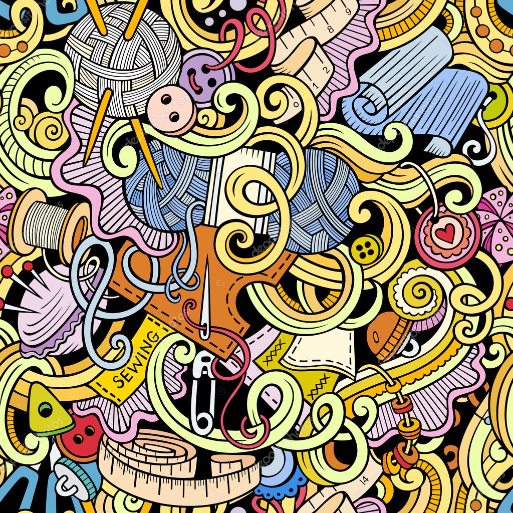 Cartoon handmade and sewing doodles seamless pattern Stock Vector Image ...