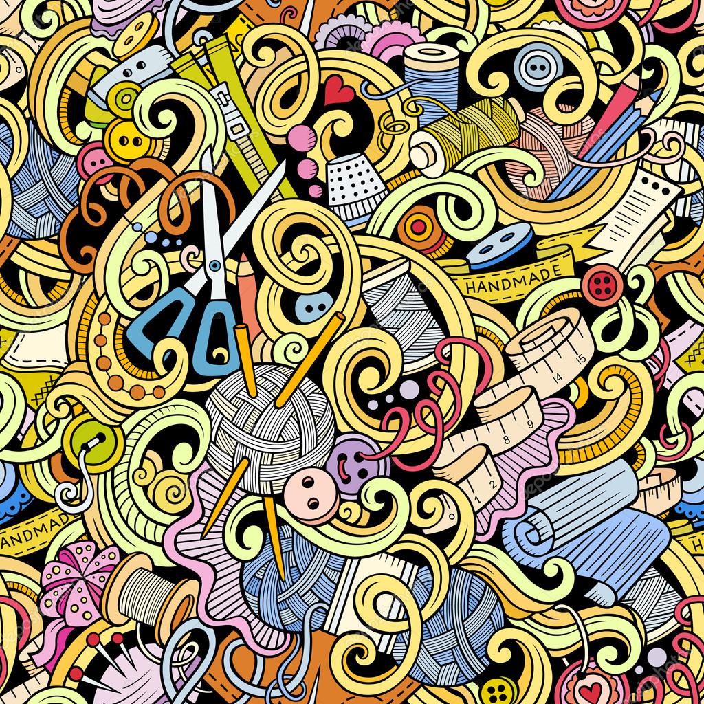 Cartoon handmade and sewing doodles seamless pattern Stock Vector Image ...