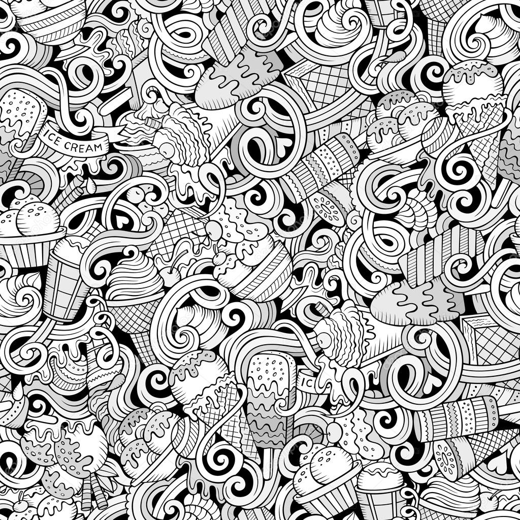 Cartoon Hand Drawn Ice Cream Doodles Seamless Pattern Stock Vector By