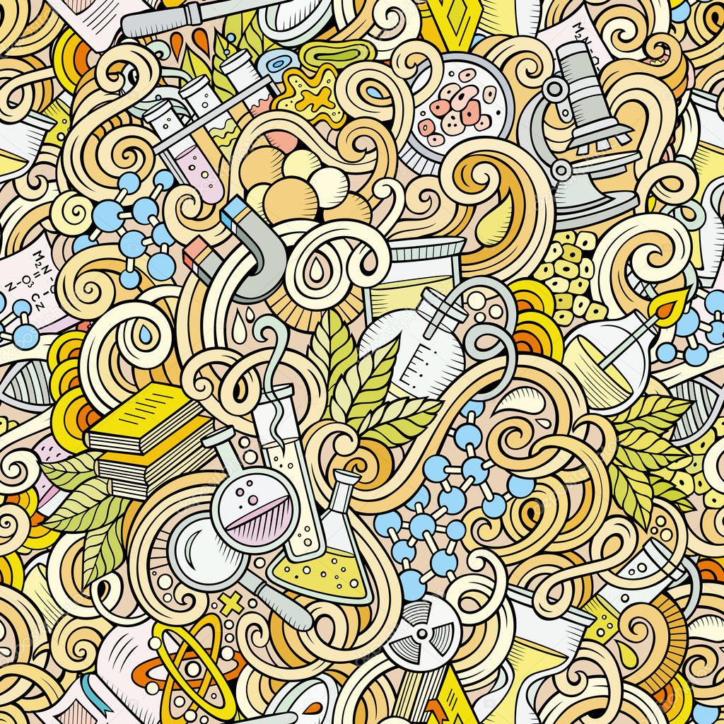 Cartoon hand-drawn science doodles seamless pattern Stock Vector Image ...