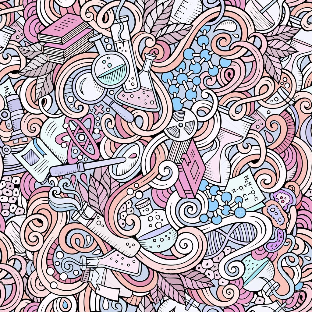 Cartoon hand-drawn science doodles seamless pattern Stock Vector by ...