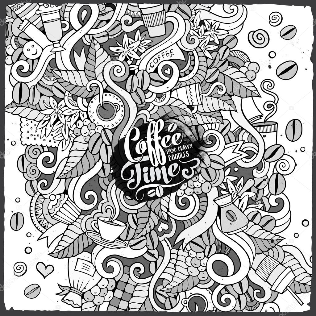 Cartoon coffee time doodles Stock Vector by ©3dsparrow 108425352