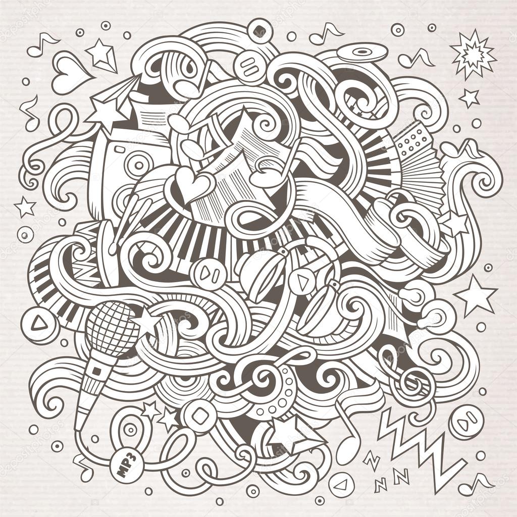 Cartoon hand-drawn doodles Musical illustration Stock Vector Image by ...