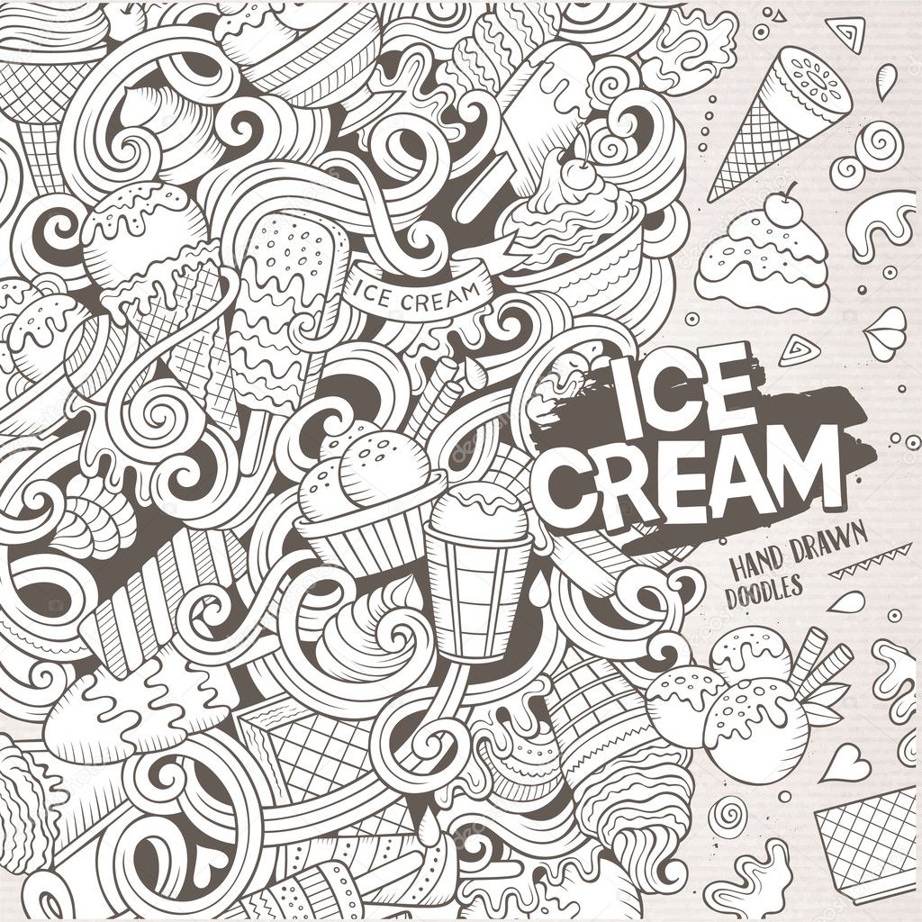 Cartoon hand-drawn doodles Ice Cream illustration Stock Vector by ...