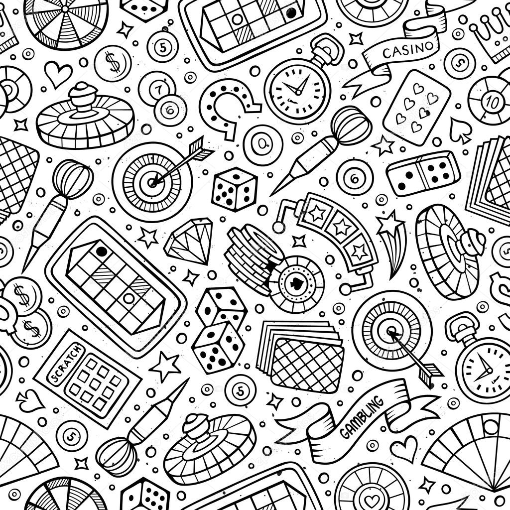 Cartoon hand-drawn casino, games seamless pattern Stock Vector Image by ...