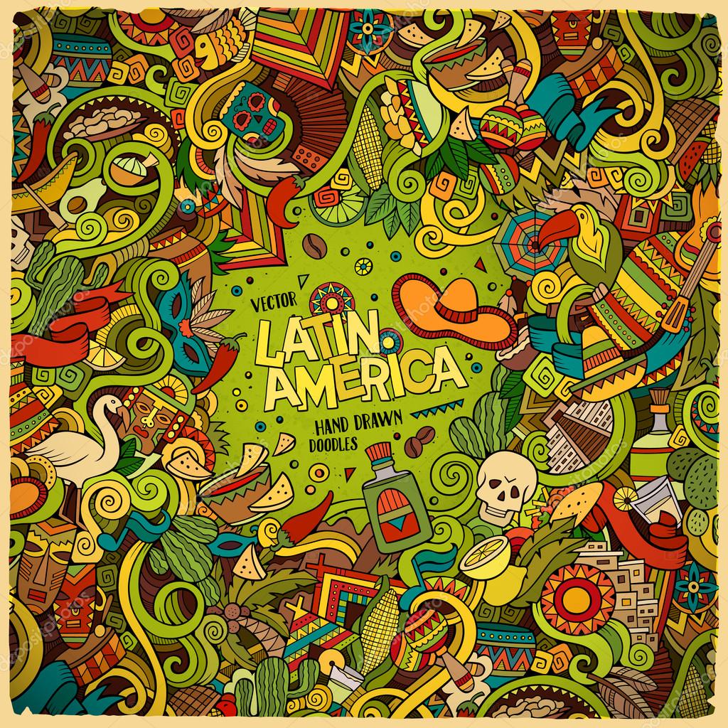 Cartoon hand-drawn doodles Latin American frame — Stock Vector ...
