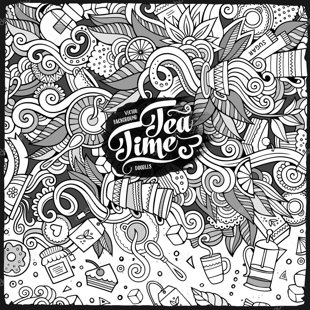 Cartoon cute doodles hand drawn tea frame design Stock Vector Image by ...