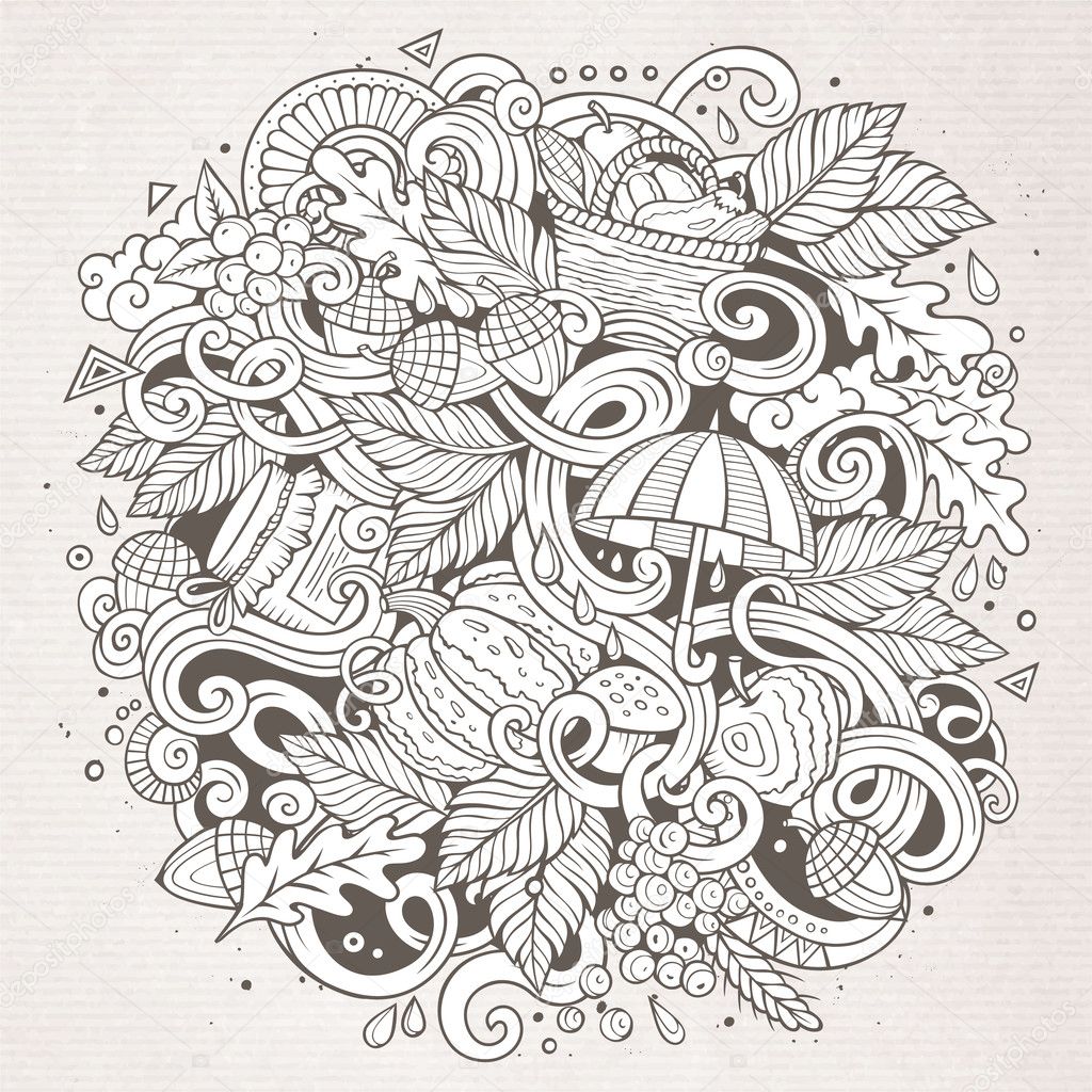 Cartoon cute doodles hand drawn autumn illustration Stock Vector by ...