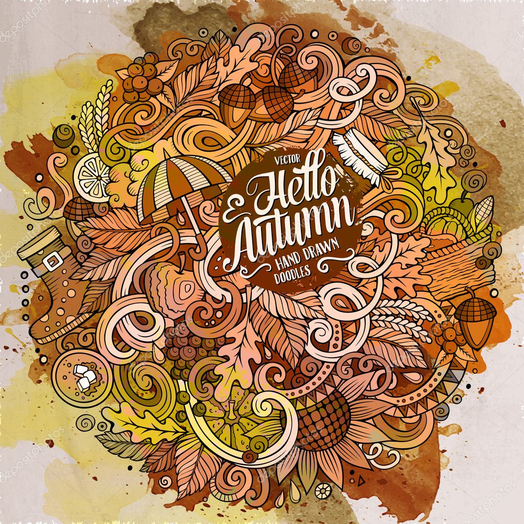 Cartoon cute doodles hand drawn autumn illustration Stock Vector by ...