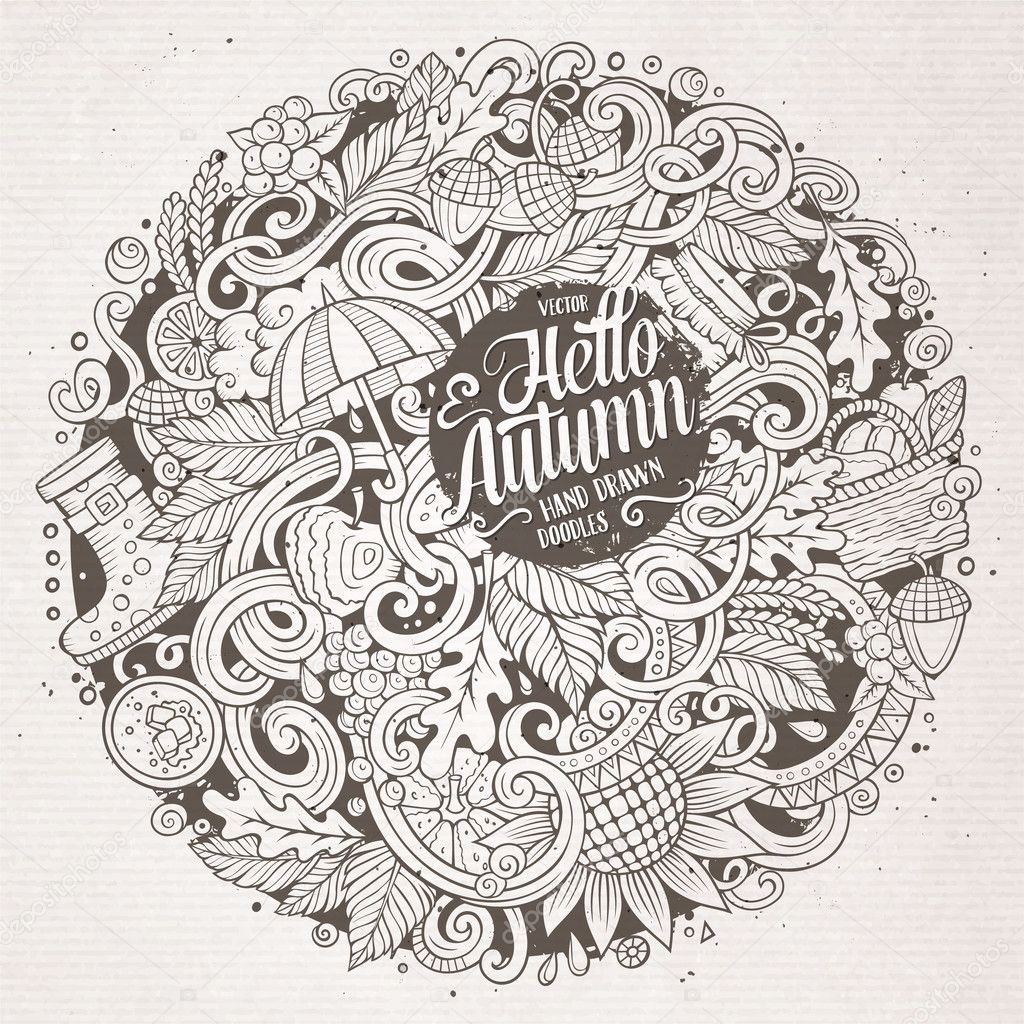 Cartoon cute doodles hand drawn autumn illustration Stock Vector Image ...