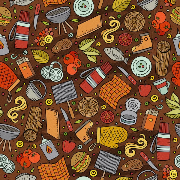 Cartoon Cute Hand Drawn Picnic Seamless Pattern Colorful Detailed Lots ...