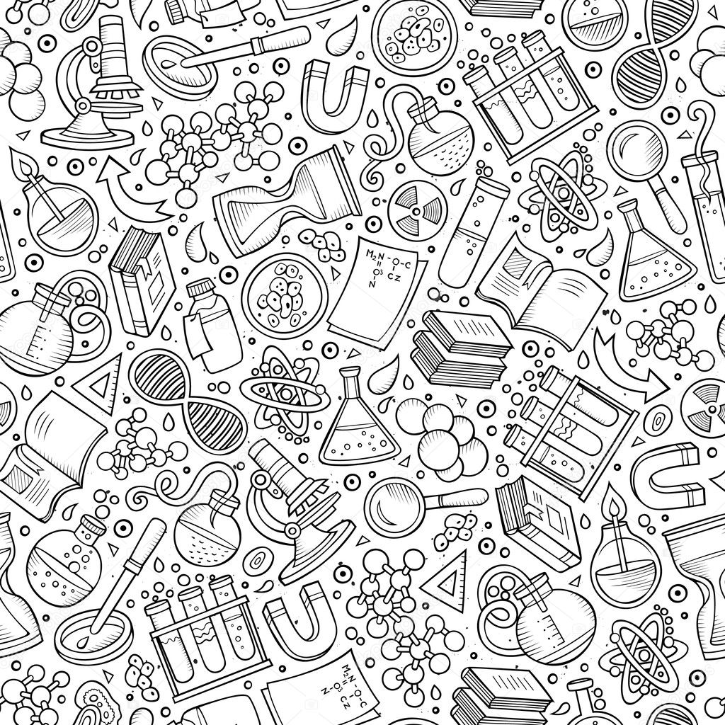 Cartoon cute hand drawn Science seamless pattern Stock Vector by ...