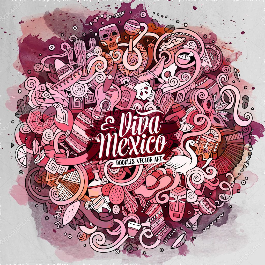 Cartoon hand-drawn doodles Latin American illustration Stock Vector ...