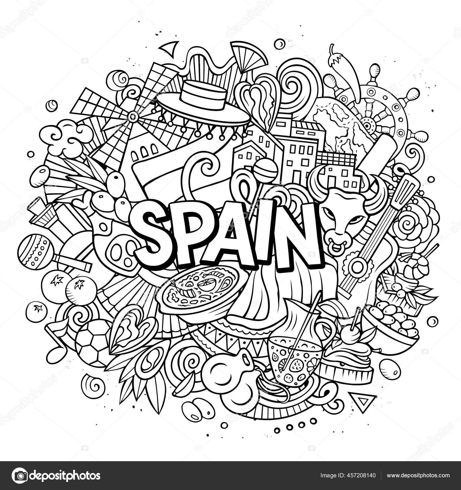 Spain Hand Drawn Cartoon Doodle Illustration Funny Spanish Design ...